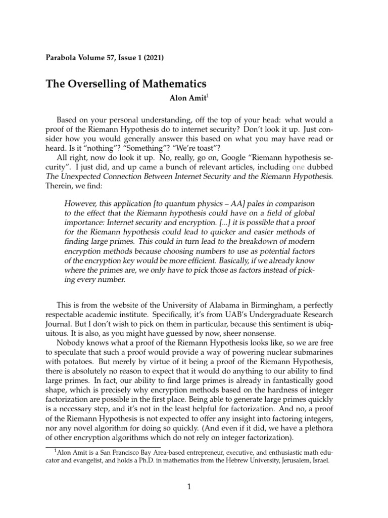 Overselling Math - Alon Amit | PDF | Prime Number | Mathematics