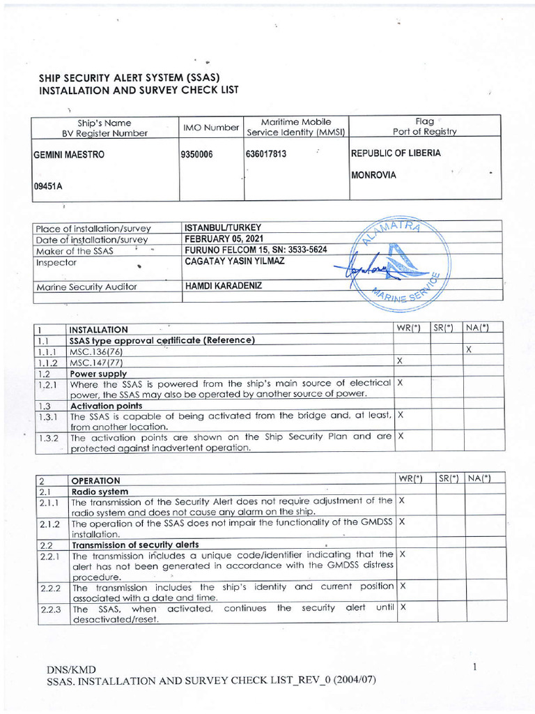 Ship Security Alert System (Ssas) | PDF | Shipping | Ships