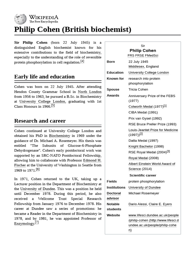 Philip_Cohen_(British_biochemist) | PDF | Kinase | Biochemistry