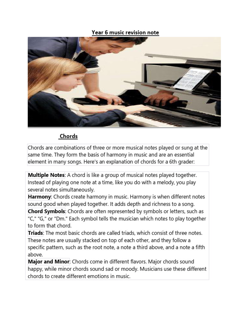 Year 6 Music Revision Note | PDF | Chord (Music) | Harmony