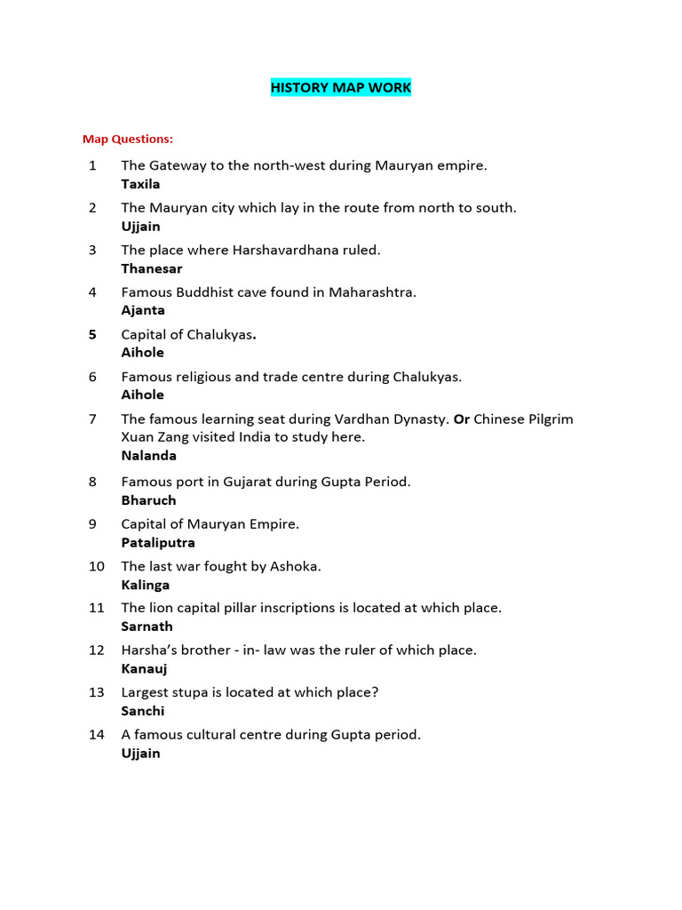 Class 6 History Map Work Guide | PDF