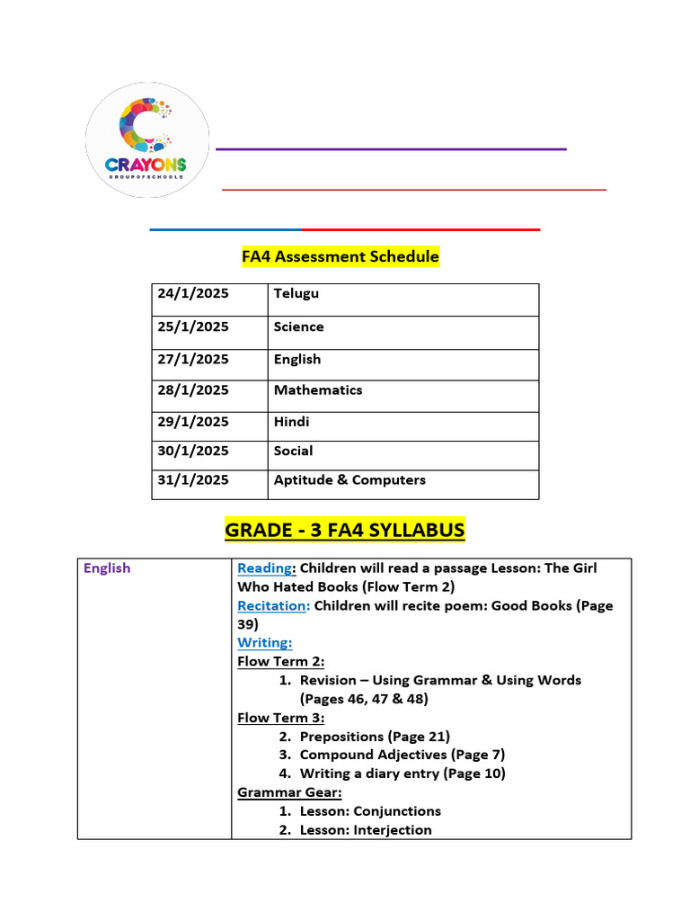 Grade 3 FA4 Exam Overview | PDF | English Language | Linguistics