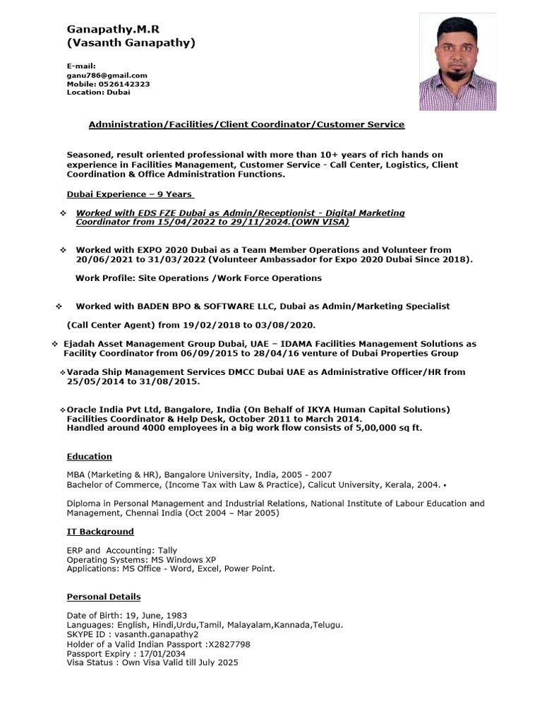 Dubai Facilities & Admin Expert Resume | PDF