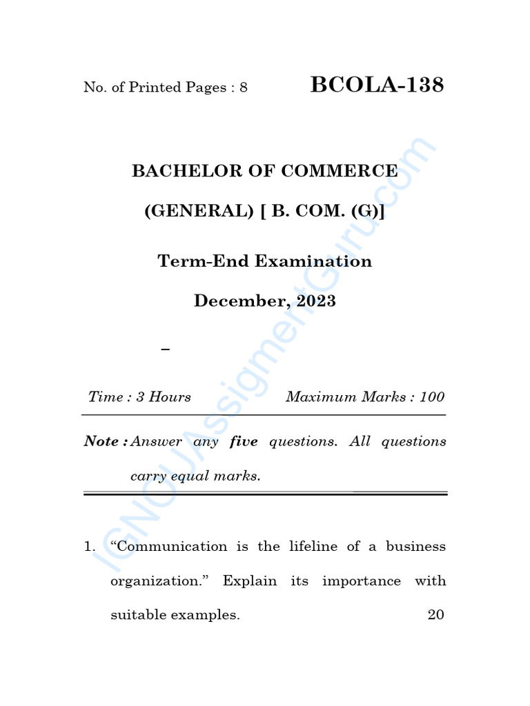 Dec - 2023 BCOLA-138 | PDF | Communication
