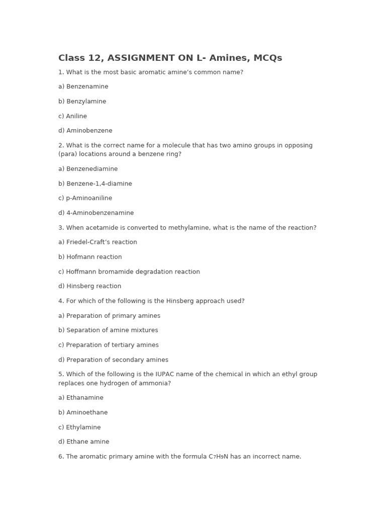 Amines Assignment | PDF