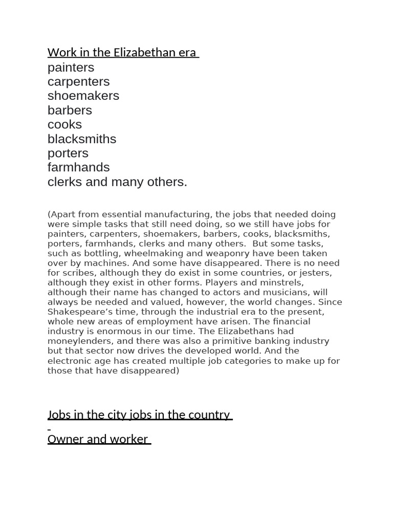 Work in The Elizabethan Era | PDF