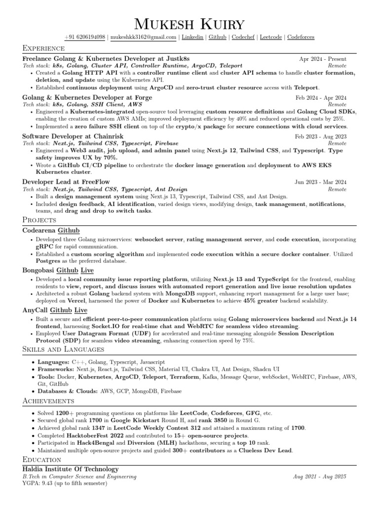 Mukesh Kuiry Resume | PDF | Computing | Systems Architecture