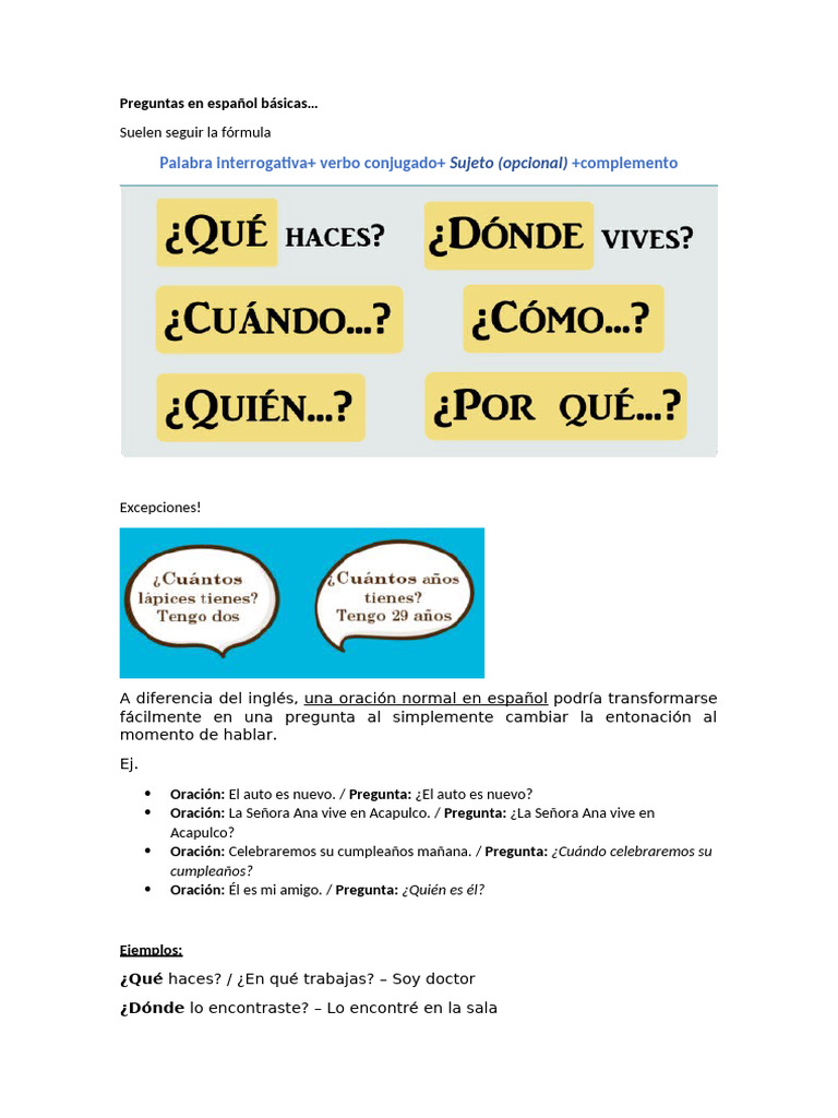 Cómo Hacer Preguntas Preguntas en Español Básicas | PDF