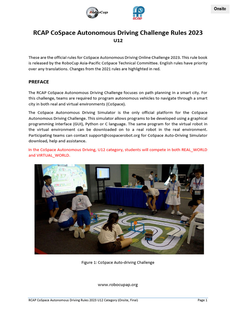 CoSpace_Auto-Driving_Rules_2023_U12_Final (1) | PDF | Robot | Robotics