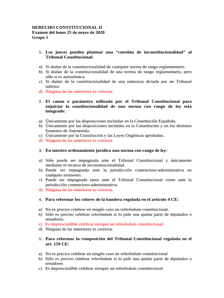 Examen Consti Ii. Mayo 2020. Grupo 1 | PDF | Juez | Ley Pública