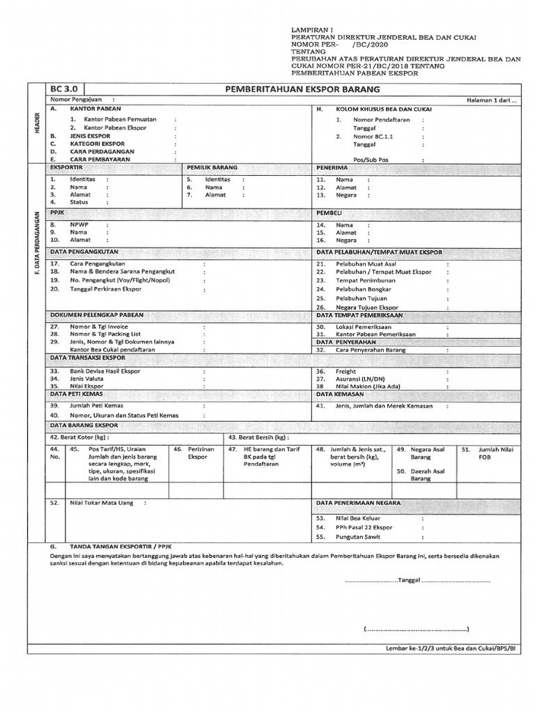 Lampiran Peraturan Direktur Jenderal Bea Dan Cukai Nomor _ PER-07_BC ...