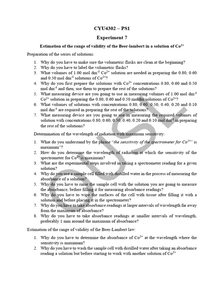 Uncovering The Procedure - Expt 7-1 | PDF | Absorbance | Volume