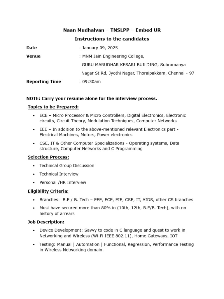 Instructions To The Candidates | PDF