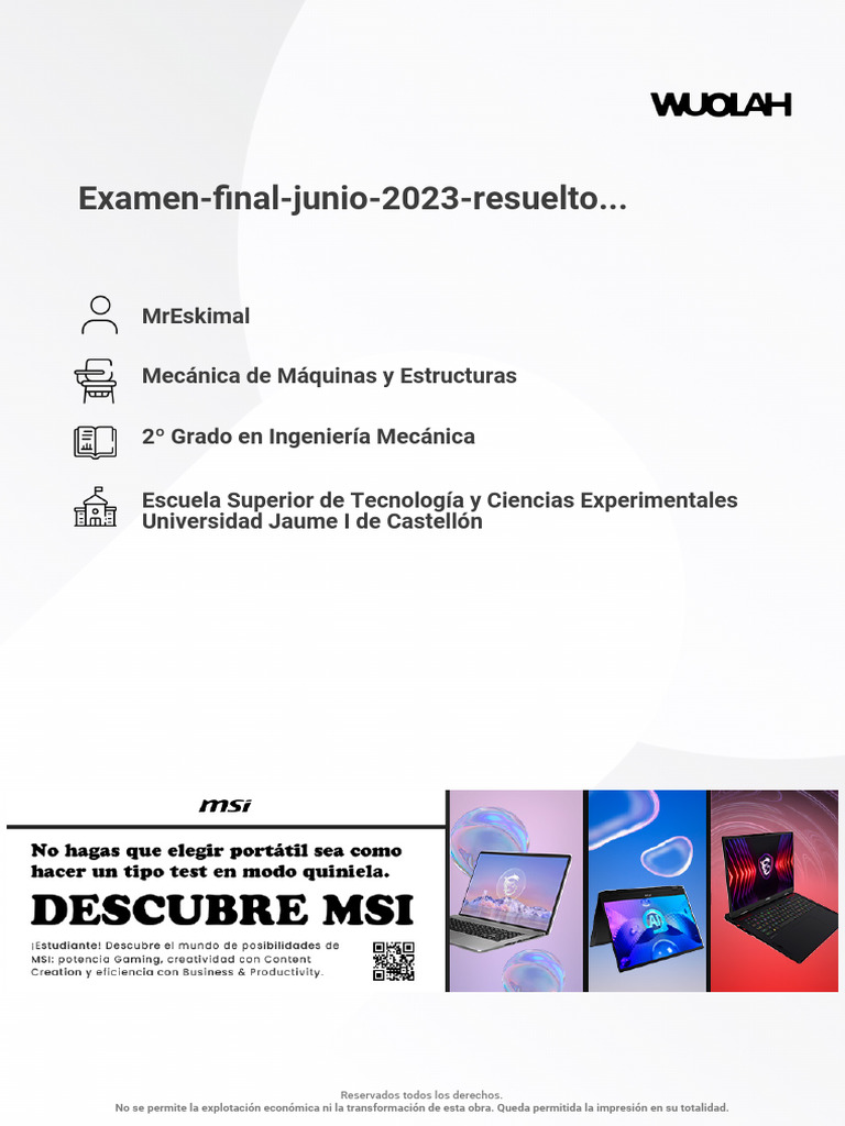 Wuolah Free Examen Final Junio 2023 Resuelto | PDF | Ingeniería
