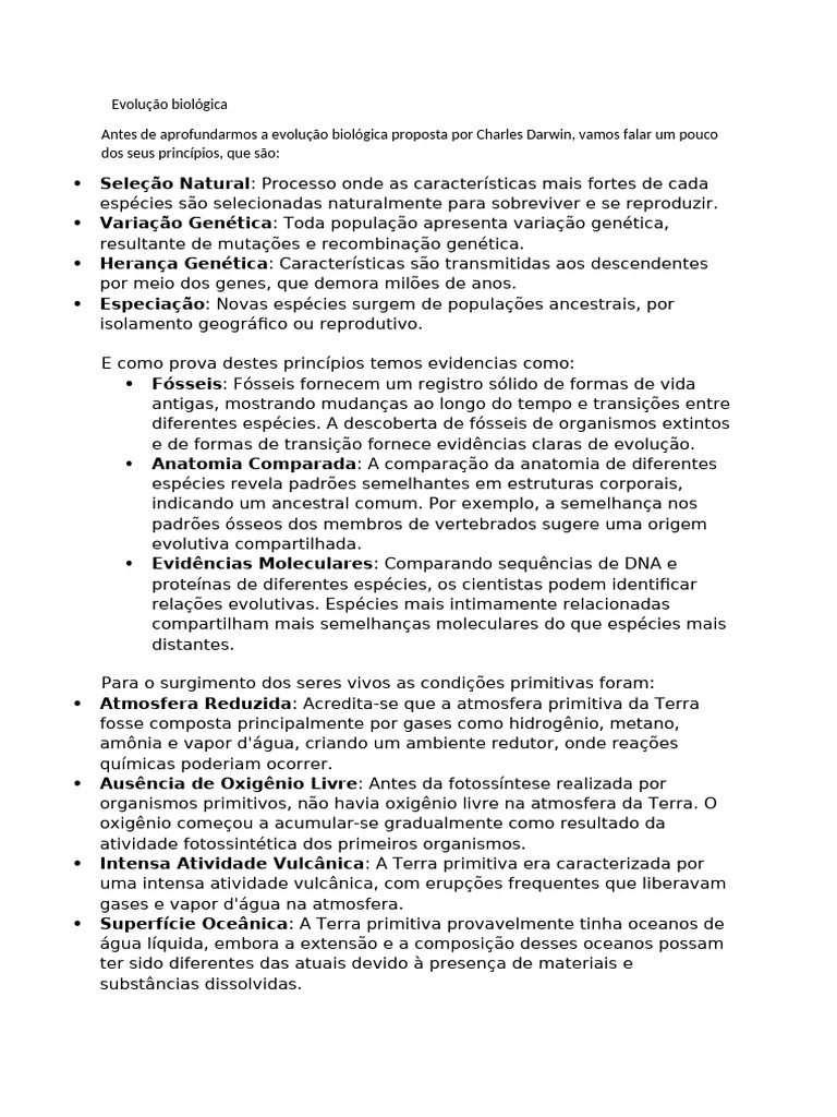 Princípios da Evolução Biológica e RNA | PDF | Evolução | Vida