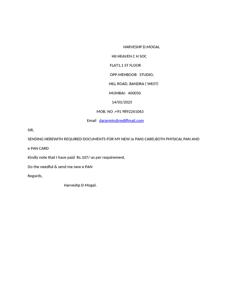 Harveshp D. Mogal e Pan Documents | PDF