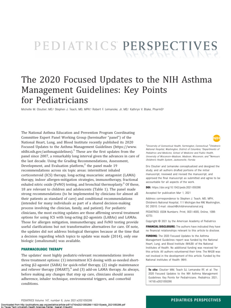 AAP Asthma 2020 Guidelines | PDF | Asthma | Allergy