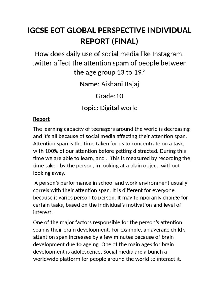 Igcse Eot Global Perspective Individual Report | PDF