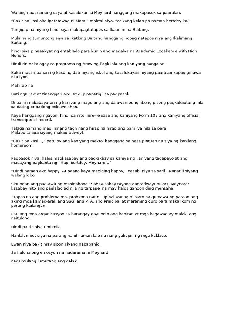 Form 137 Reading Months, Winning Piece by Arn Estareja | PDF