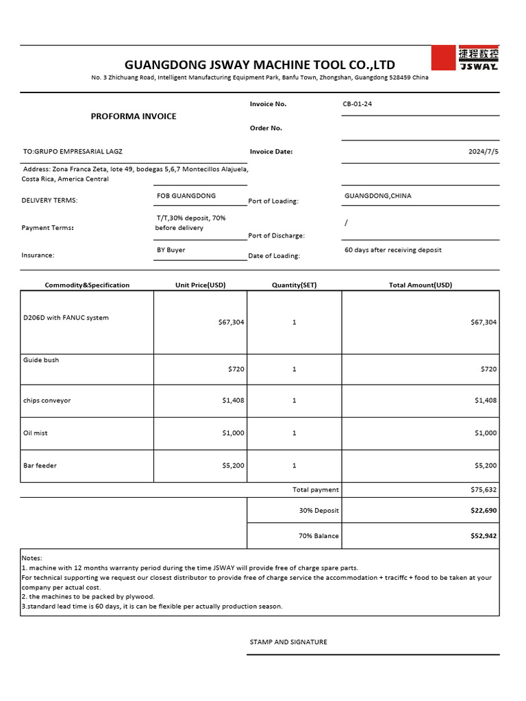 D206D Quotation For Swiss CNC Lathe - JSWAY 20240705 | PDF