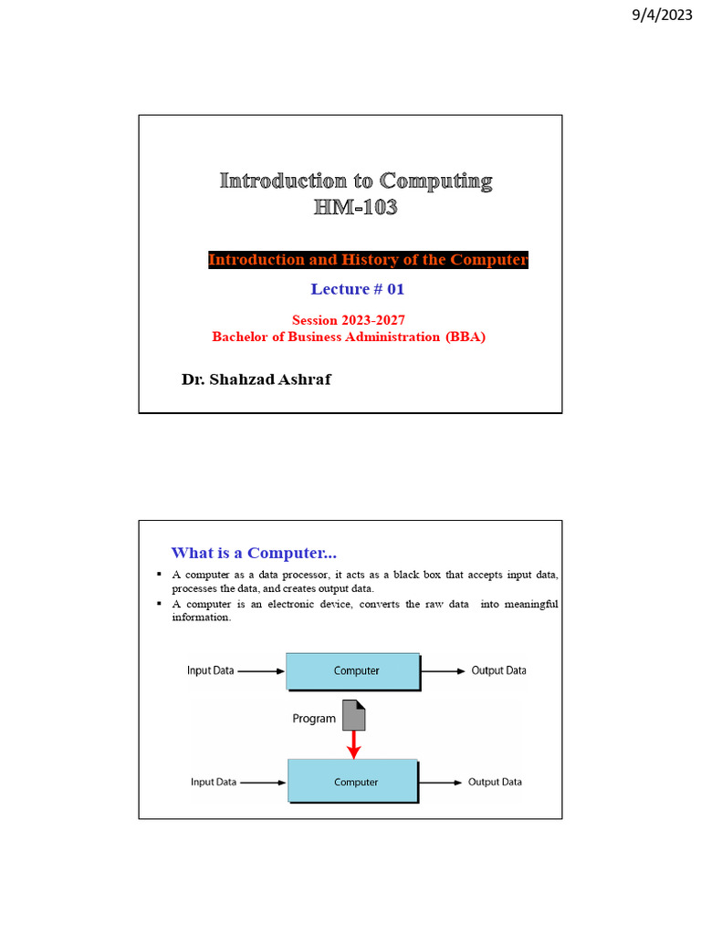 Lecture 1-Basic Concepts and History of Computer | PDF | Computer Hardware | Byte
