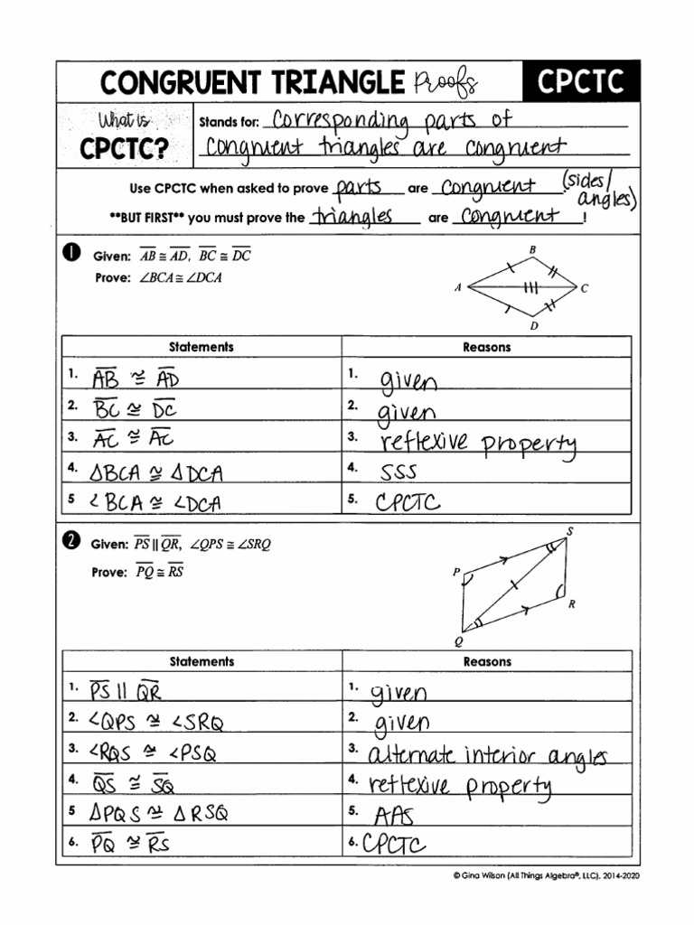 Answers To CPCTC Proofs Practice - Packet 3 | PDF