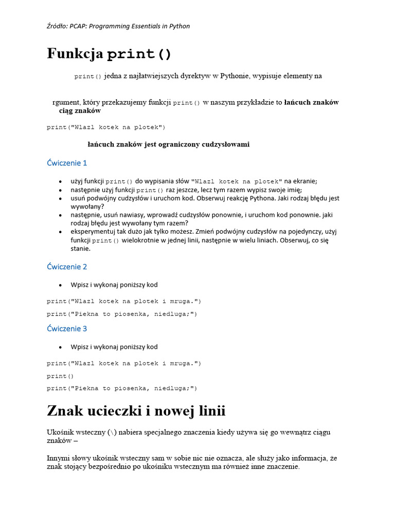 01 Python - podstawy - funkcja print() | PDF