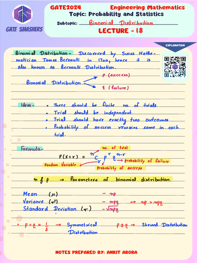 Lecture 18 Binomial or Bernoulli Distributions Distribution | PDF