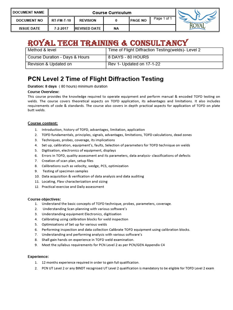 TOFD Testing Level 2 Course Curriculum | PDF