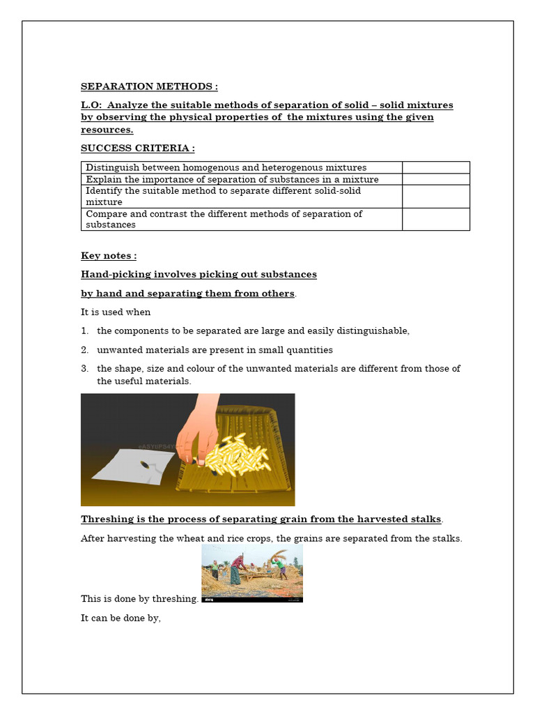 Hand-Picking in Solid Separation Methods | PDF | Mixture | Agriculture