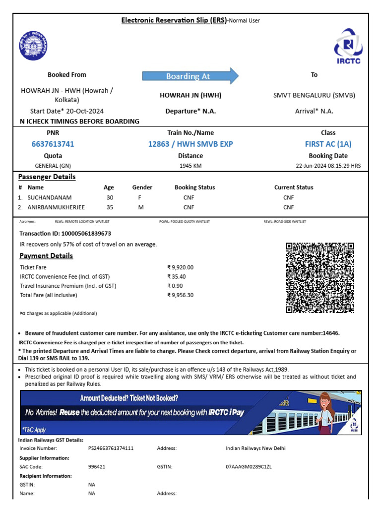 Hwrah - SMVT 20 Oct Ticket | PDF | Identity Document | Payments
