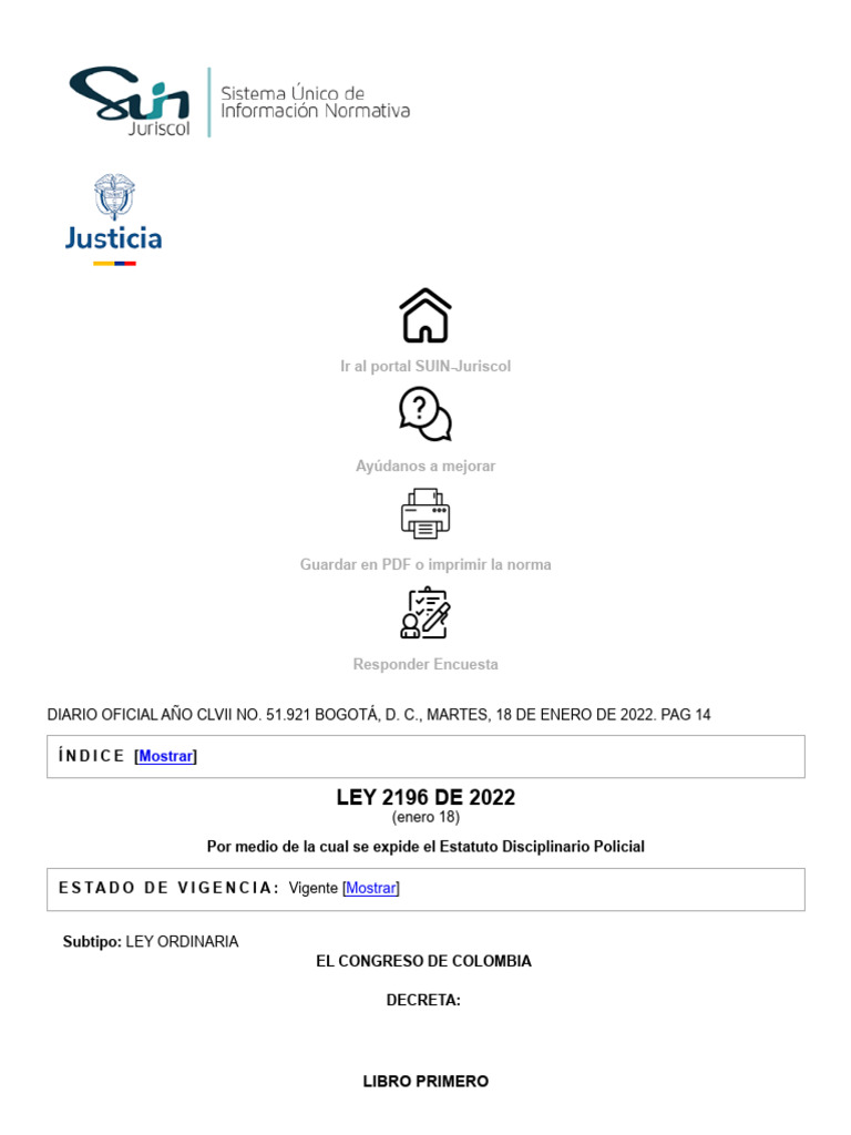 Ley 2196 de 2022 | PDF | Disciplinas | Policía