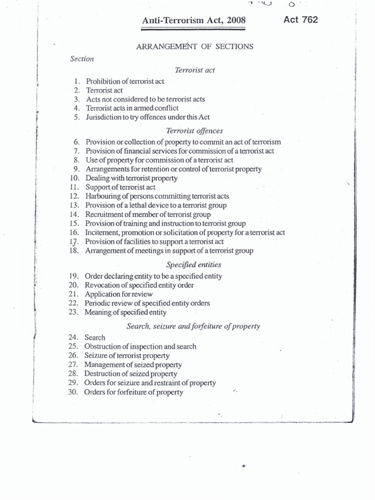 Anti Terrorism Act 2008 Act 762 | PDF | Public Law | Crime & Violence