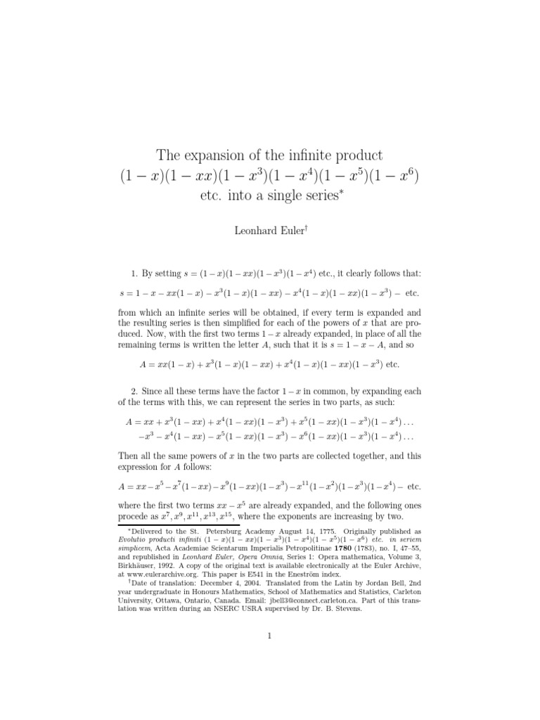 Euler's Infinite Product Expansion | PDF | Mathematical Objects ...