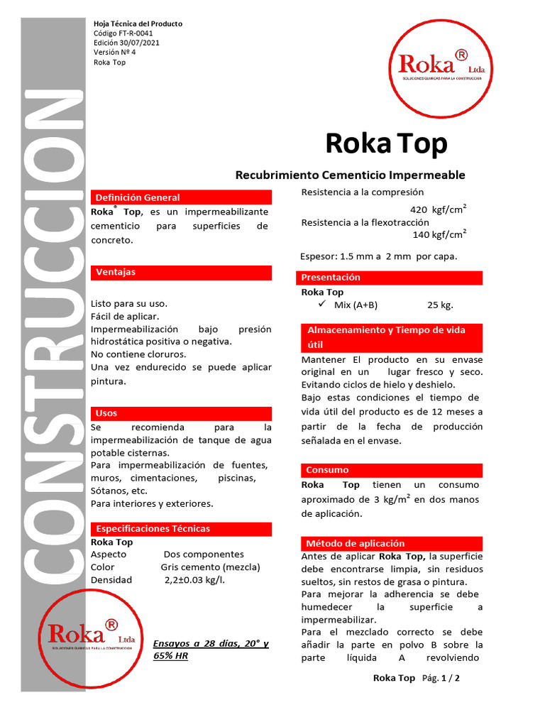 FT-R-0041 Roka Top | PDF | Hormigón | Pintar
