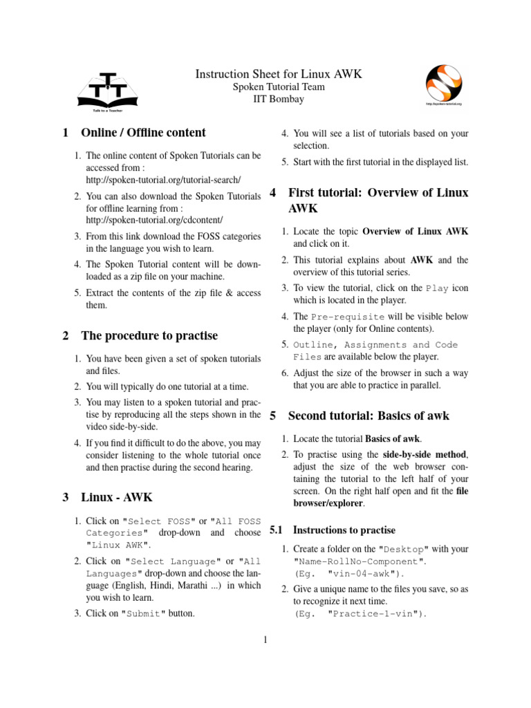 Linux AWK Instruction Sheet English | PDF | Computing | Software