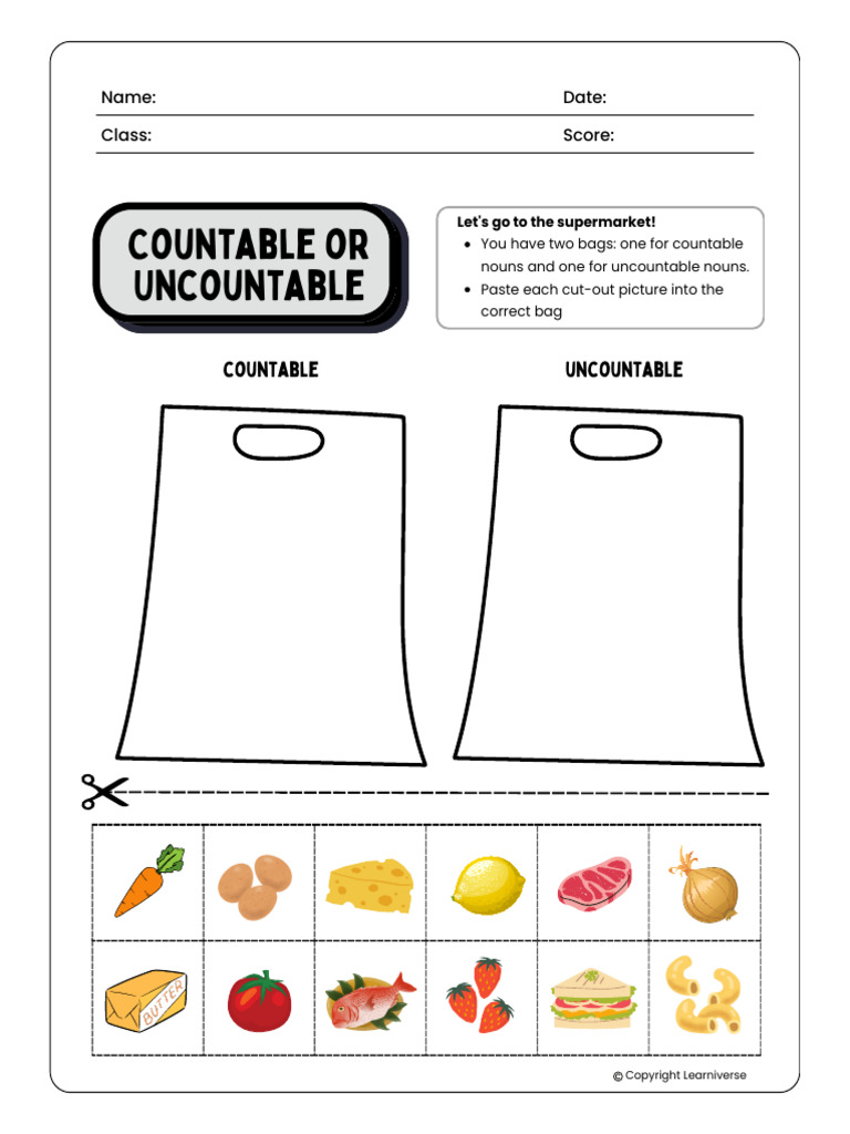 Countable vs Uncountable Nouns Activity | PDF