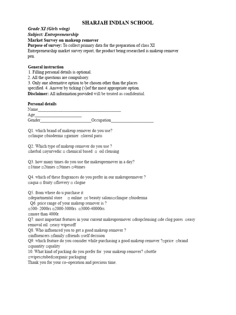 Sample of Market Survey | PDF