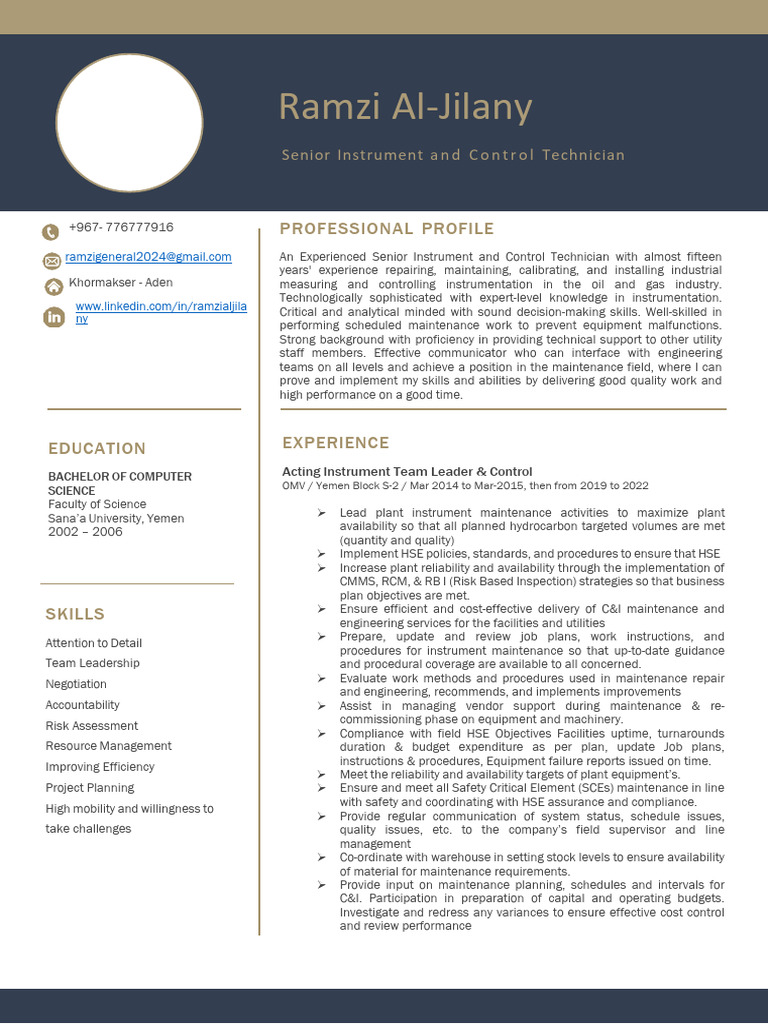 Ramzi Al-Jilany Resume (C.V) - 112224 | PDF | Valve | Reliability Engineering