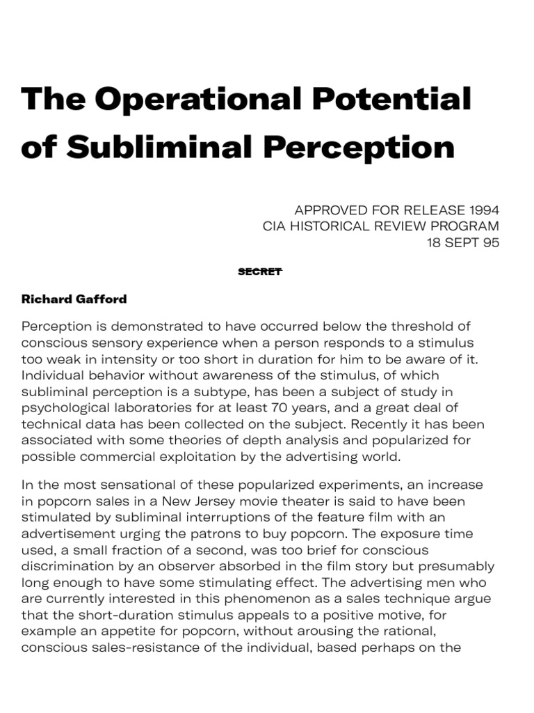 Potential of Subliminal Perception | PDF | Perception | Motivational