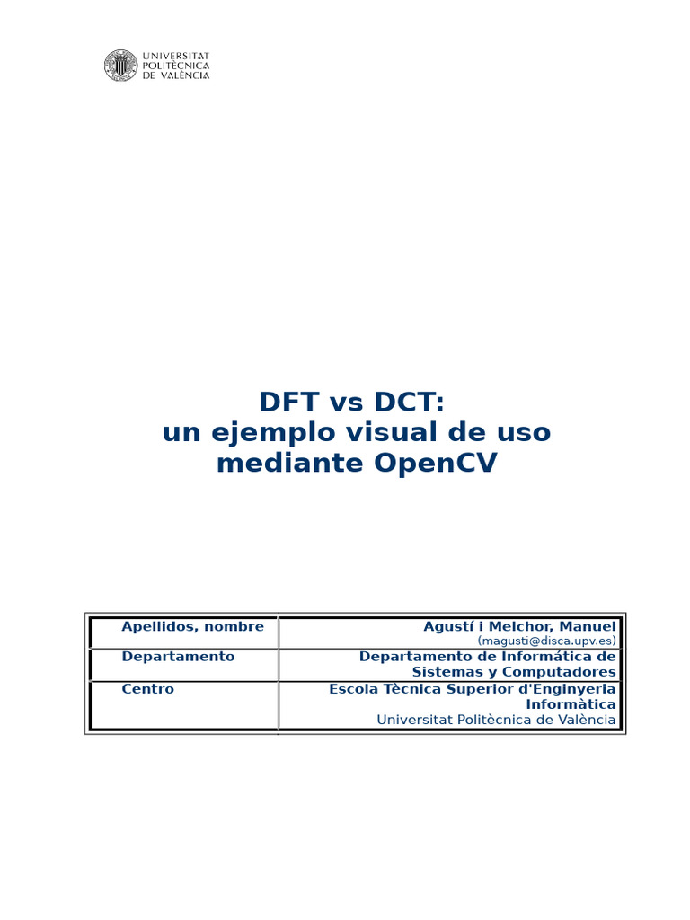Agustí - DFT Vs DCT - Un Ejemplo Visual de Uso Mediante OpenCV | PDF | Transformada discreta de ...