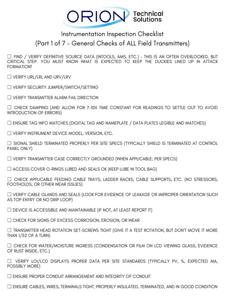 instrumentation-inspection-checklist-part-1 | PDF