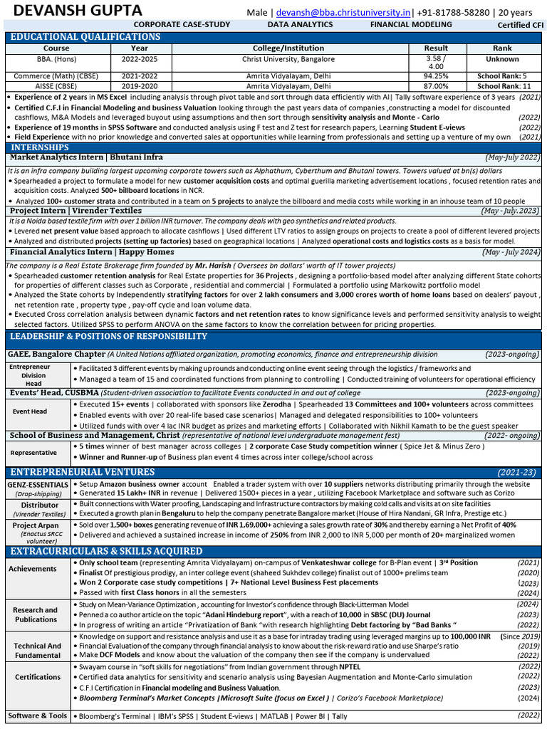 Devansh_CV | PDF | Business | Private Sector