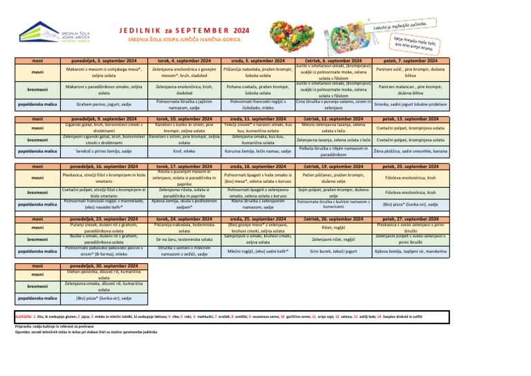 SŠ Jedilnik SEPTEMBER 24 SŠ | PDF