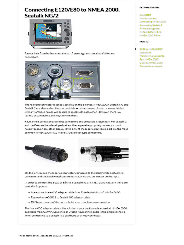 Howto connect Raymarine E120 E-series to NMEA 2000, Seatalk NG or ...