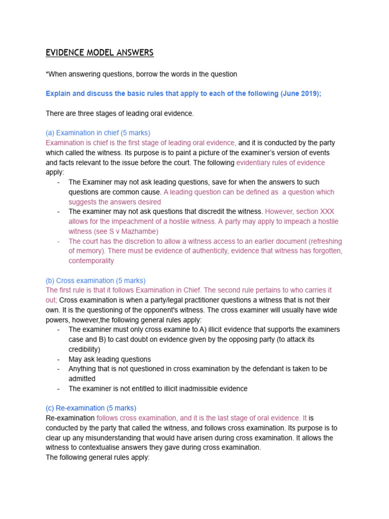 Stages of Leading Oral Evidence | PDF | Evidence (Law) | Hearsay