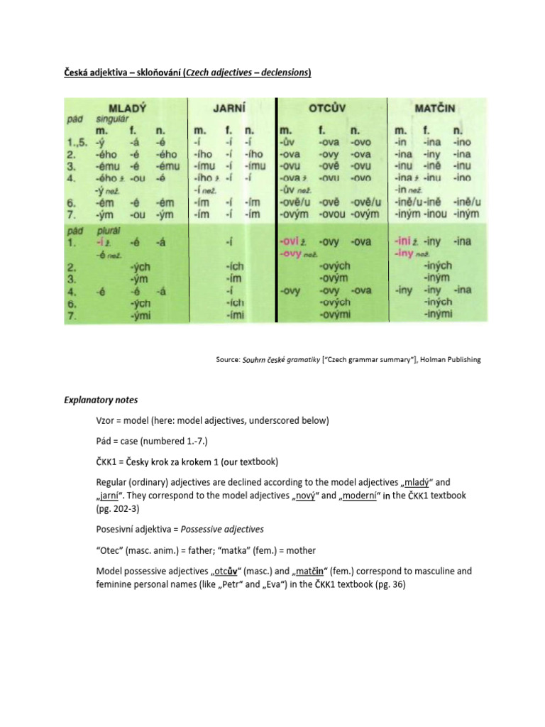Czech Adjective Declensions Guide | PDF