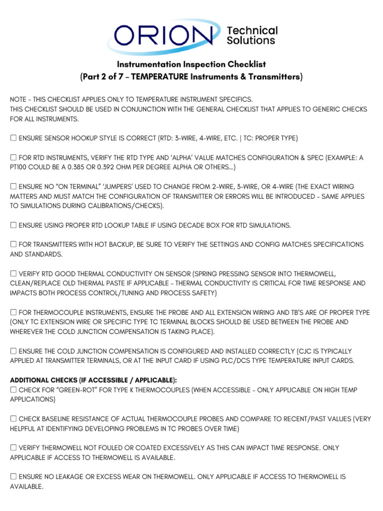 instrumentation-inspection-checklist-part-2 | PDF