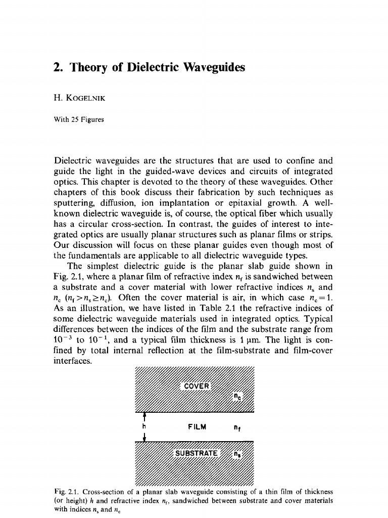 H. Kogelnik - Theory of Dielectric Waveguides | Download Free PDF | Waveguide | Reflection (Physics)