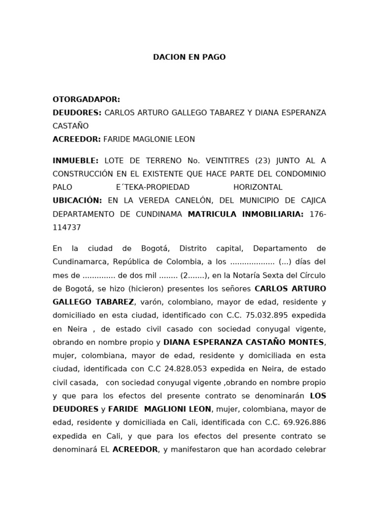 DACION EN PAGO | PDF | Pagos | Propiedad